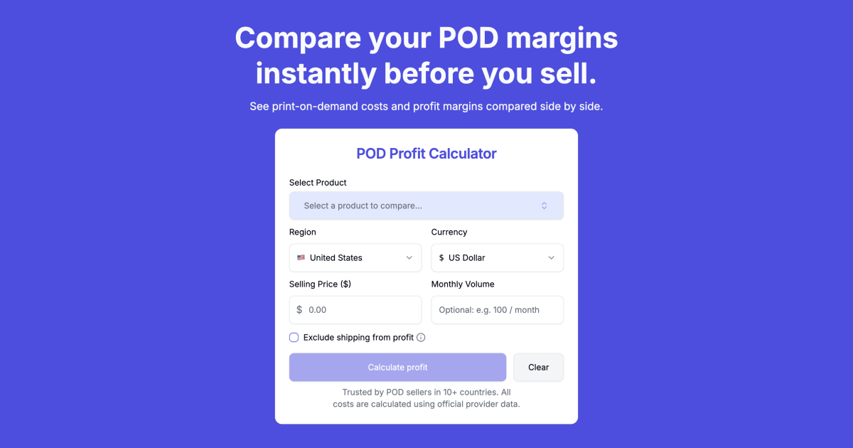 POD Combined — POD Profit Calculator & Provider Comparison